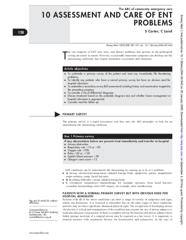 (PDF) The ABC of community emergency care 10 ASSESSMENT AND CARE OF ENT ...