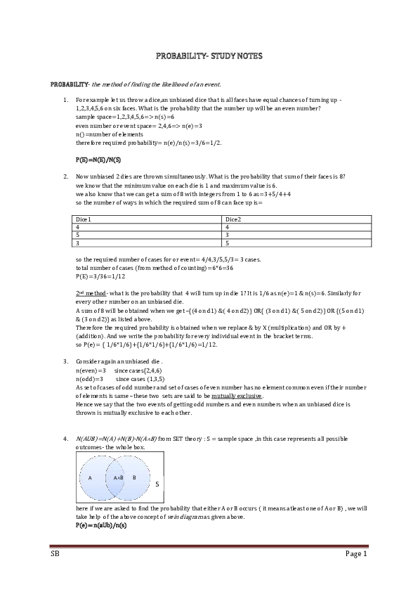 (PDF) PROBABILITY-STUDY NOTES PROBABILITY-the method of finding the ...