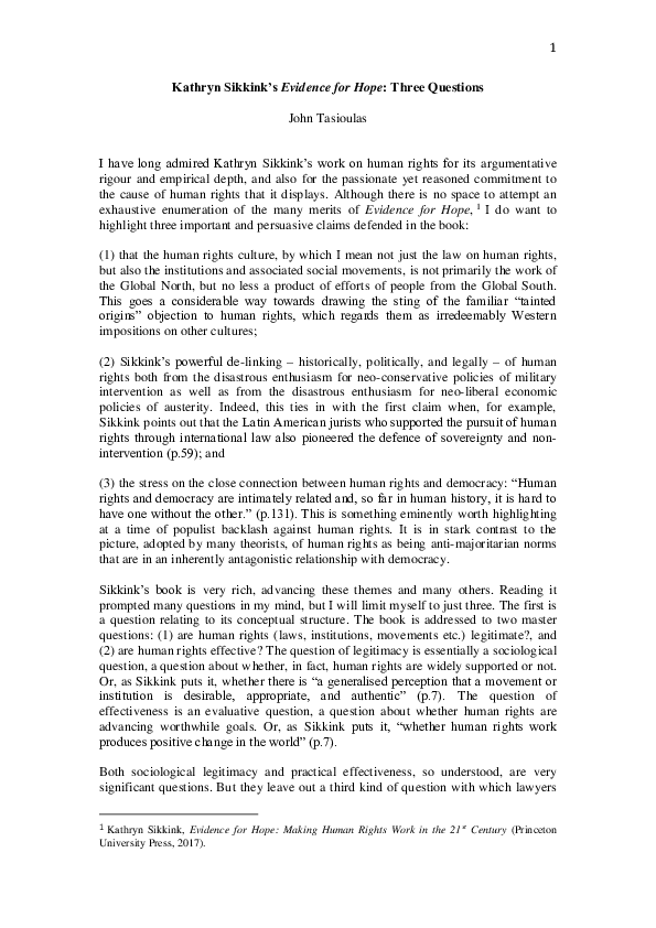 (PDF) Kathryn Sikkink's Evidence for Hope: Three Questions