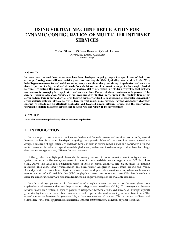 (PDF) Using Virtual Machine Replication for Dynamic Configuration of Multi-Tier Internet Services