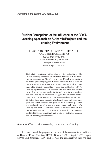 (PDF) Student Perceptions of the Influence of the COVA Learning ...