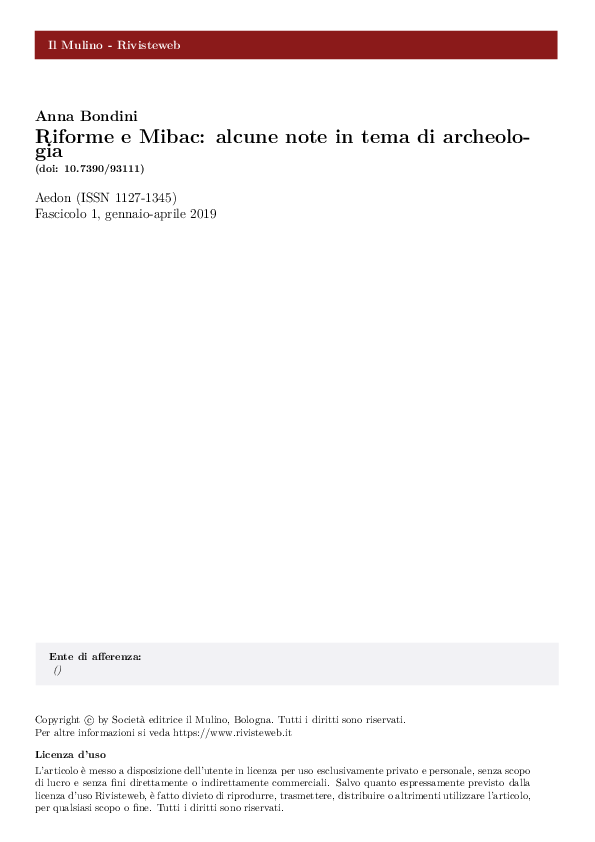 (PDF) Il Mulino -Rivisteweb Riforme e Mibac: alcune note in tema di ...