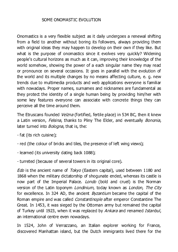 (PDF) SOME ONOMASTIC EVOLUTION