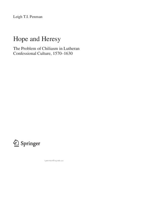 (PDF) Hope and Heresy: The Problem of Chiliasm in Lutheran Confessional ...