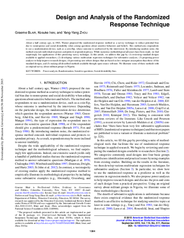 (PDF) Design and Analysis of the Randomized Response Technique