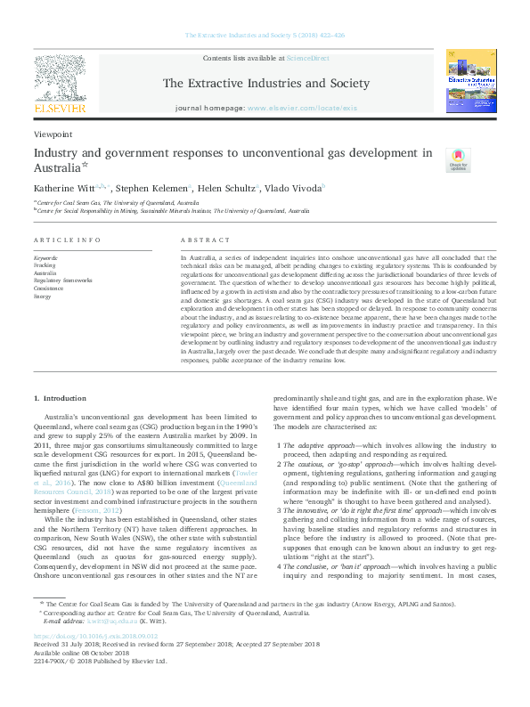 (PDF) Industry and government responses to unconventional gas ...