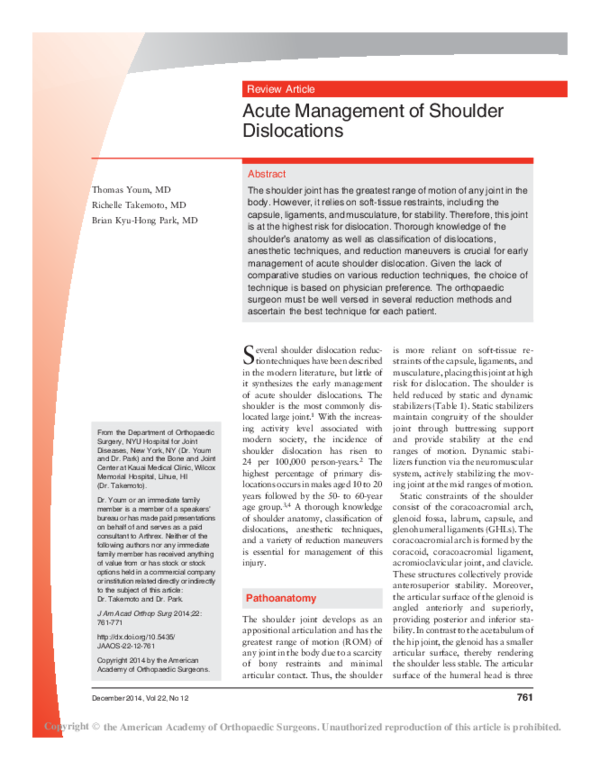 (PDF) Acute Management of Shoulder Dislocations