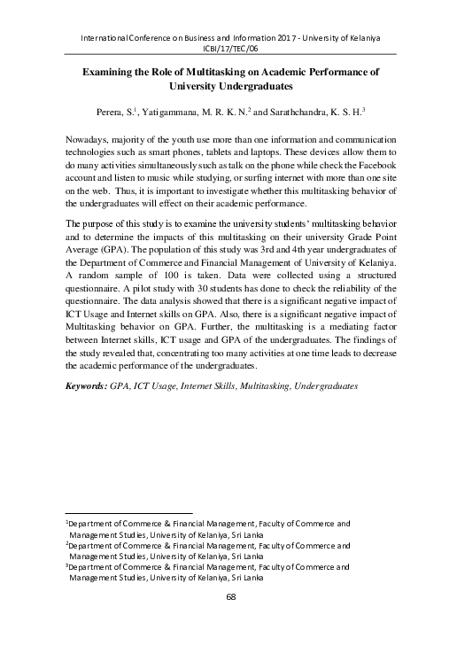 (PDF) Examining the Role of Multitasking on Academic Performance of ...