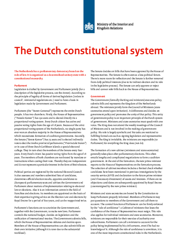 (PDF) The constitutional system of The Netherlands | Vital E H Moors ...