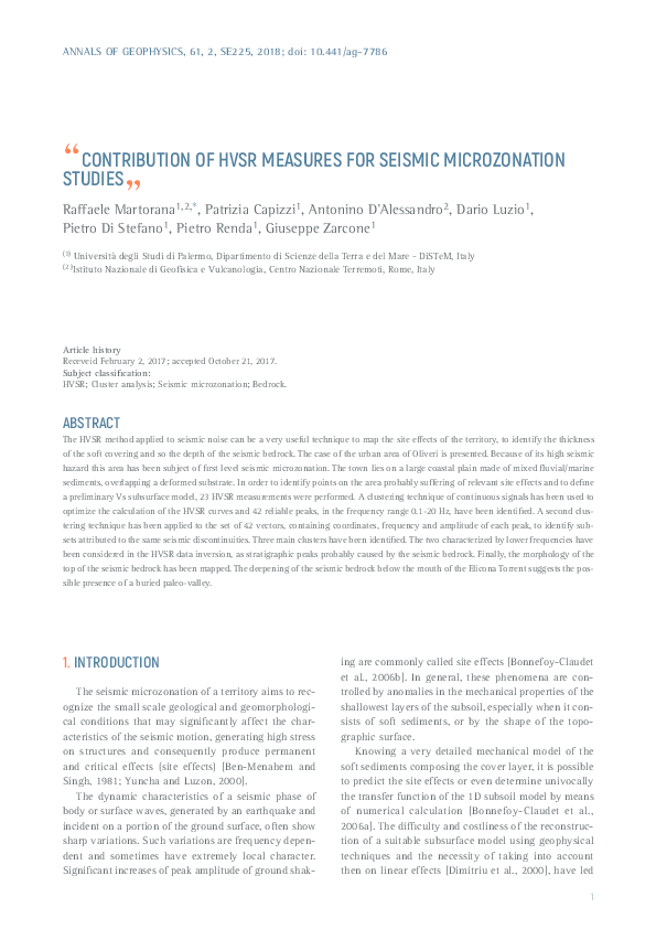 (PDF) CONTRIBUTION OF HVSR MEASURES FOR SEISMIC MICROZONATION STUDIES