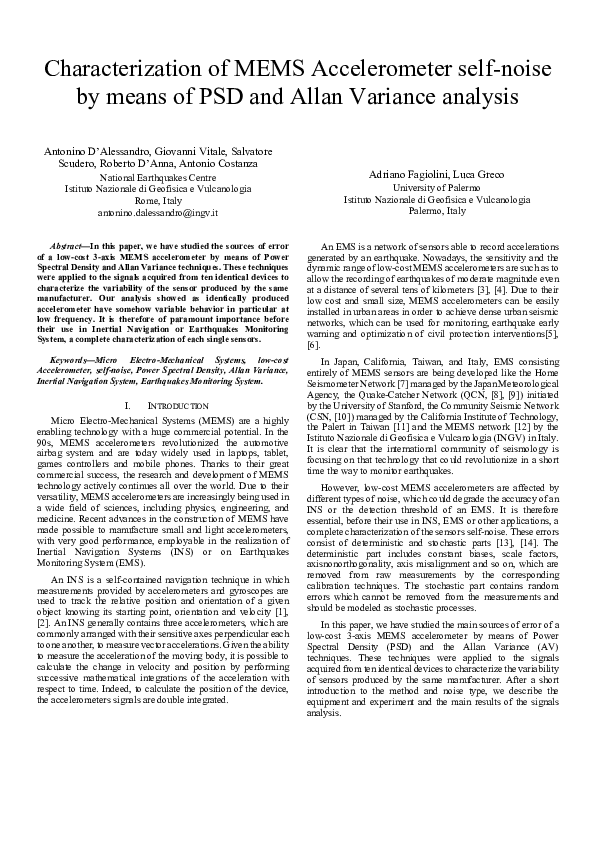 (PDF) Characterization of MEMS Accelerometer self-noise by means of PSD and Allan Variance analysis