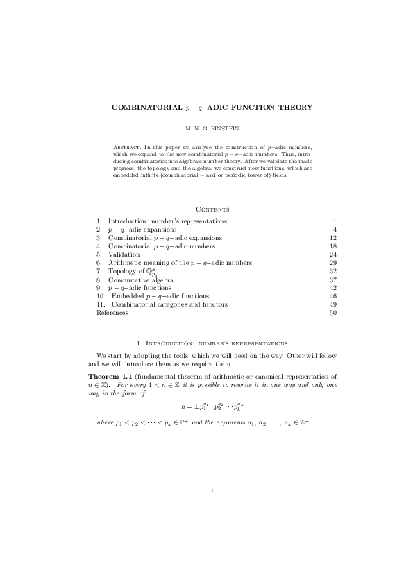 Pdf Expansion Of The P Adic To The P Q Adic Combinatorial Function Theory