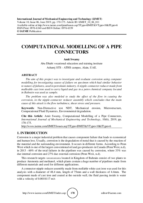 (PDF) COMPUTATIONAL MODELLING OF A PIPE CONNECTORS