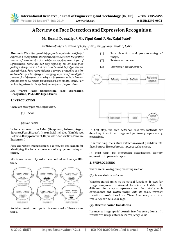 Pdf Irjet A Review On Face Detection And Expression Recognition