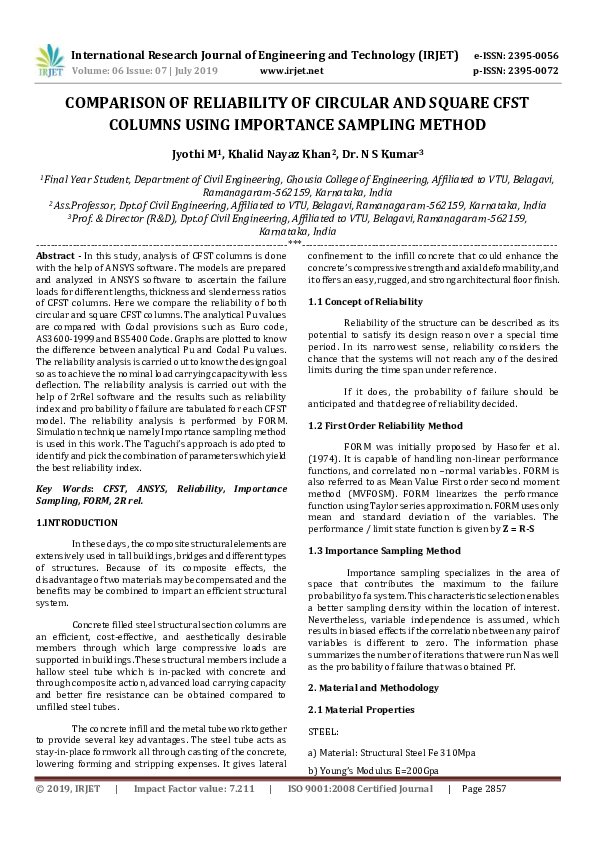 (PDF) IRJET- COMPARISON OF RELIABILITY OF CIRCULAR AND SQUARE CFST COLUMNS USING IMPORTANCE ...