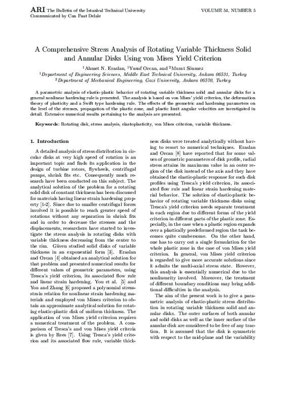 (PDF) A Comprehensive Stress Analysis of Rotating Variable Thickness Solid and Annular Disks ...
