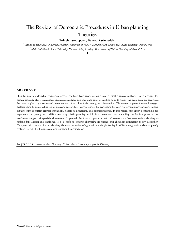 (PDF) The Review of Democratic Procedures in Urban planning Theories