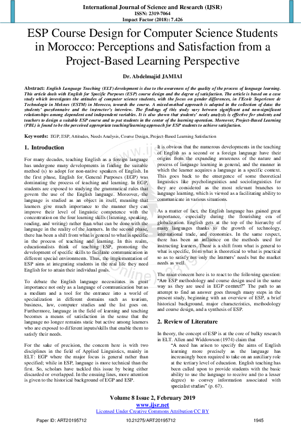 (PDF) ESP Course Design for Computer Science Students in Morocco ...