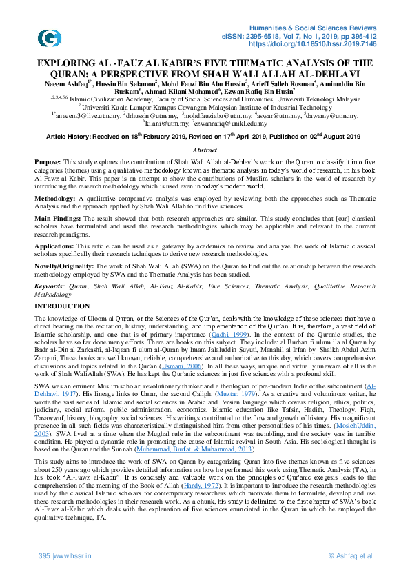 (PDF) EXPLORING AL -FAUZ AL KABIR'S FIVE THEMATIC ANALYSIS OF THE QURAN ...