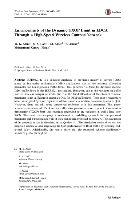 (PDF) Enhancements of the Dynamic TXOP Limit in EDCA Through a High-Speed Wireless Campus Network