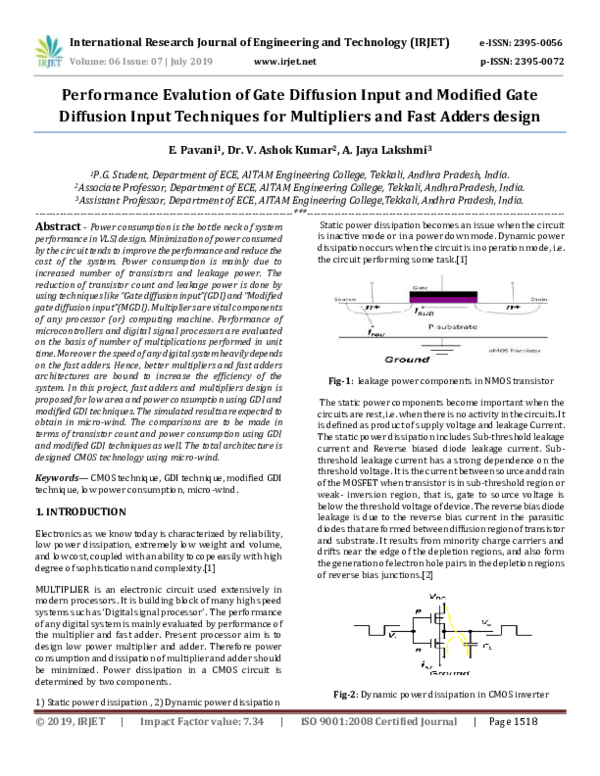 Pdf Irjet Performance Evalution Of Gate Diffusion Input And Modified Gate Diffusion Input