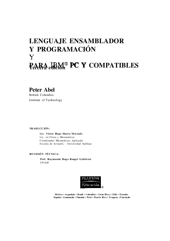 (PDF) LENGUAJE ENSAMBLADOR Y PROGRAMACIÓN PARA IBM® PC Y COMPATIBLES Tercera edición Peter Abel ...