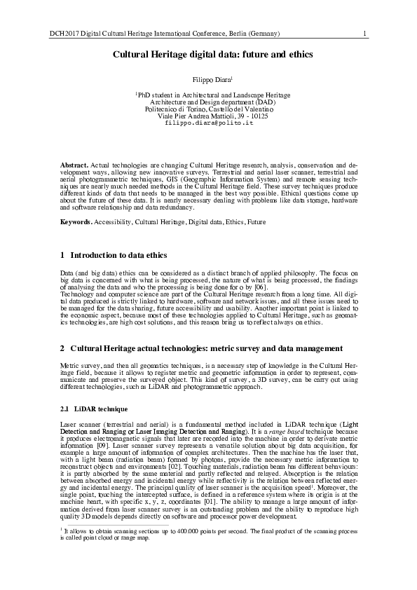 Pdf Cultural Heritage Digital Data Future And Ethics