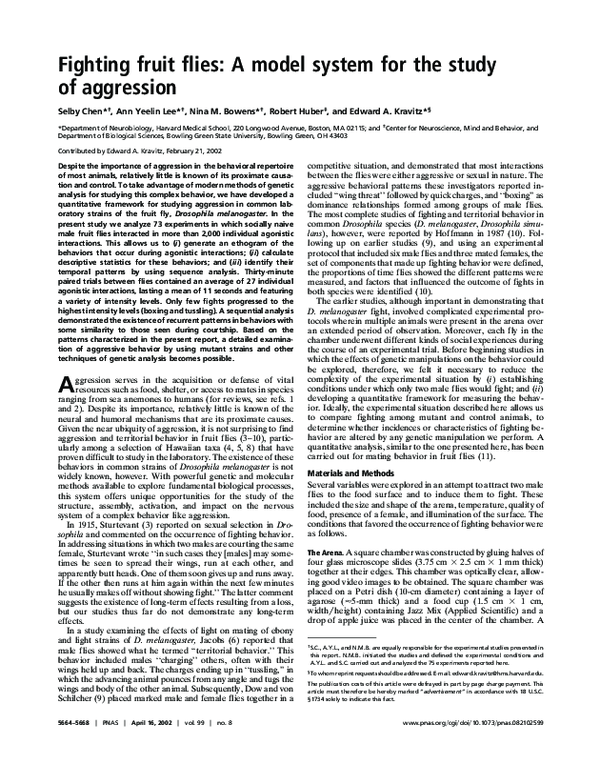 (PDF) Fighting fruit flies: A model system for the study of aggression