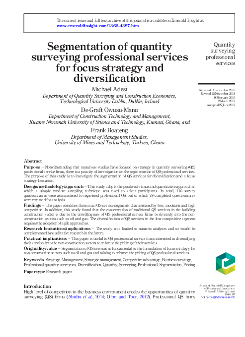 (PDF) Segmentation of quantity surveying professional services for ...