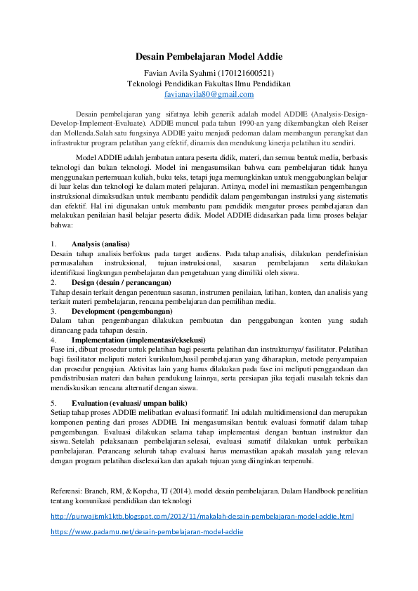 (DOC) Desain Pembelajaran Model Addie