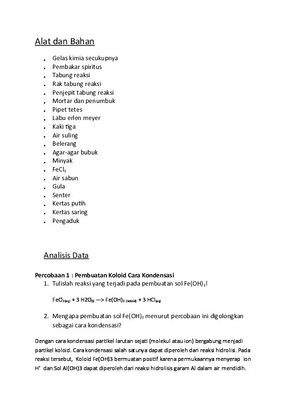 (DOC) Alat dan Bahan • • Gelas kimia secukupnya • Pembakar spiritus ...