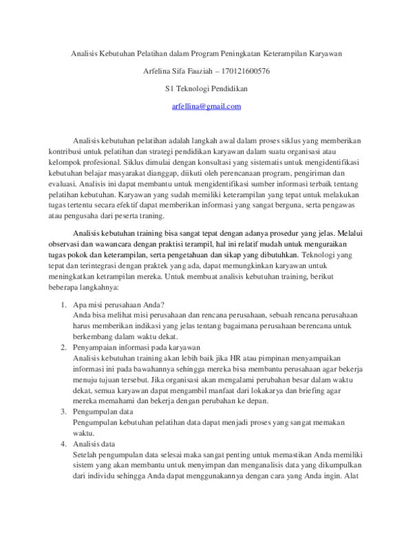 (DOC) Analisis Kebutuhan Pelatihan (DOC) Analisis Kebutuhan Pelatihan