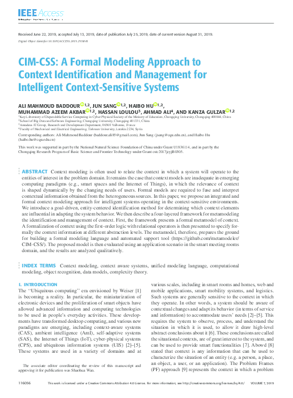 Pdf Cim Css A Formal Modeling Approach To Context Identification And Management For
