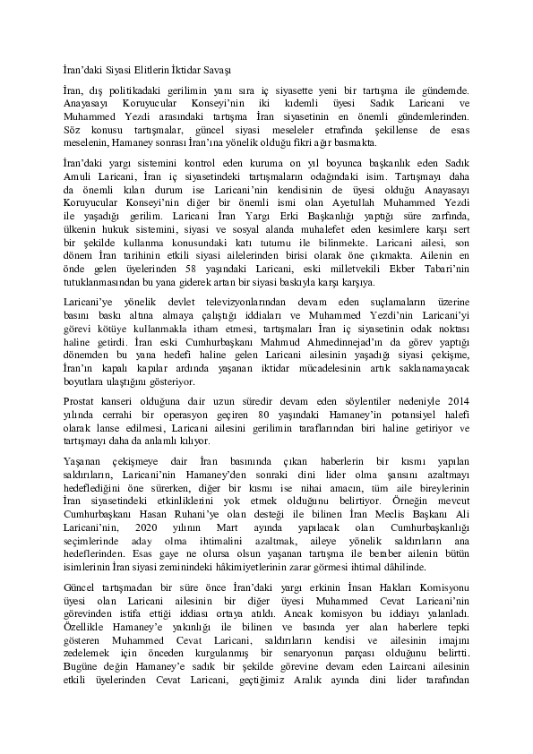 (PDF) İran'daki Siyasi Elitlerin İktidar Savaşı