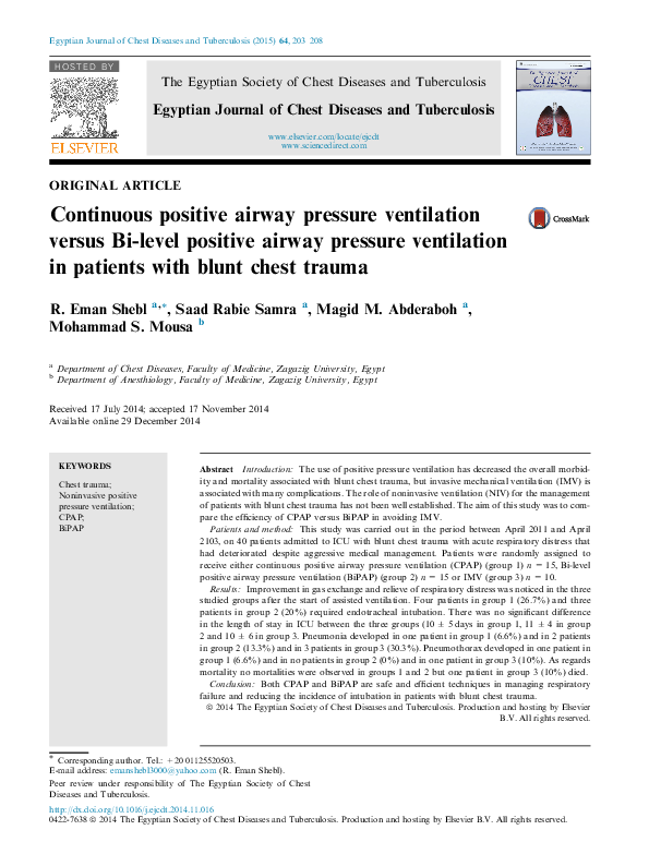 (PDF) Continuous positive airway pressure ventilation versus Bi-level ...