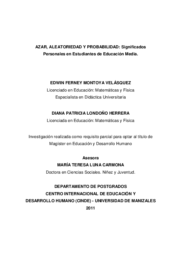 (PDF) AZAR, ALEATORIEDAD Y PROBABILIDAD: Significados Personales en ...