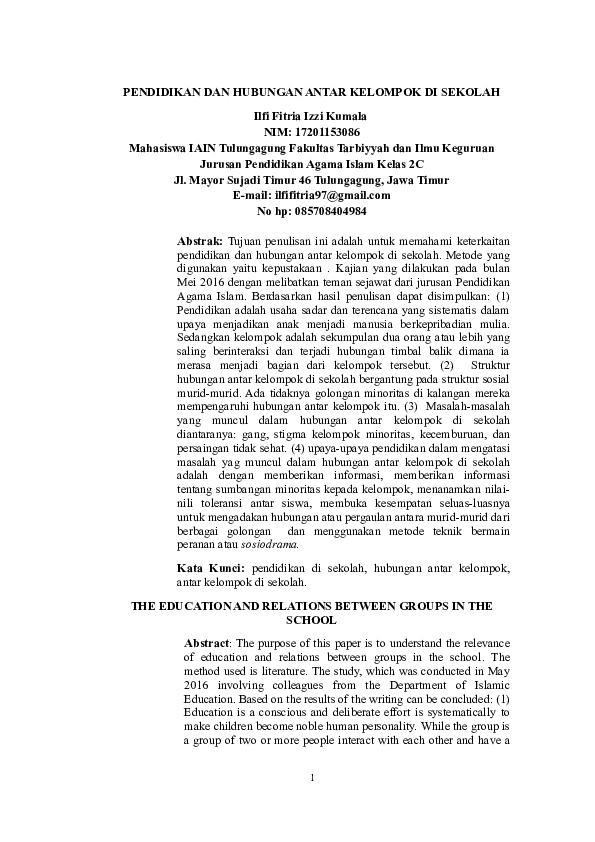 (DOC) PENDIDIKAN DAN HUBUNGAN ANTAR KELOMPOK DI SEKOLAH