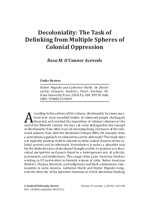 (PDF) Decoloniality: The Task of Delinking from Multiple Spheres of ...