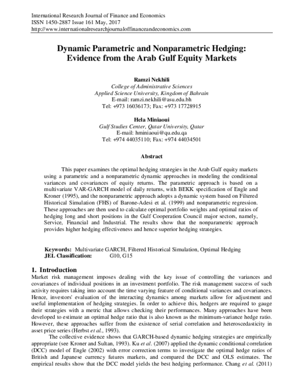 (PDF) Dynamic Parametric and Nonparametric Hedging: Evidence from the Arab Gulf Equity Markets ...