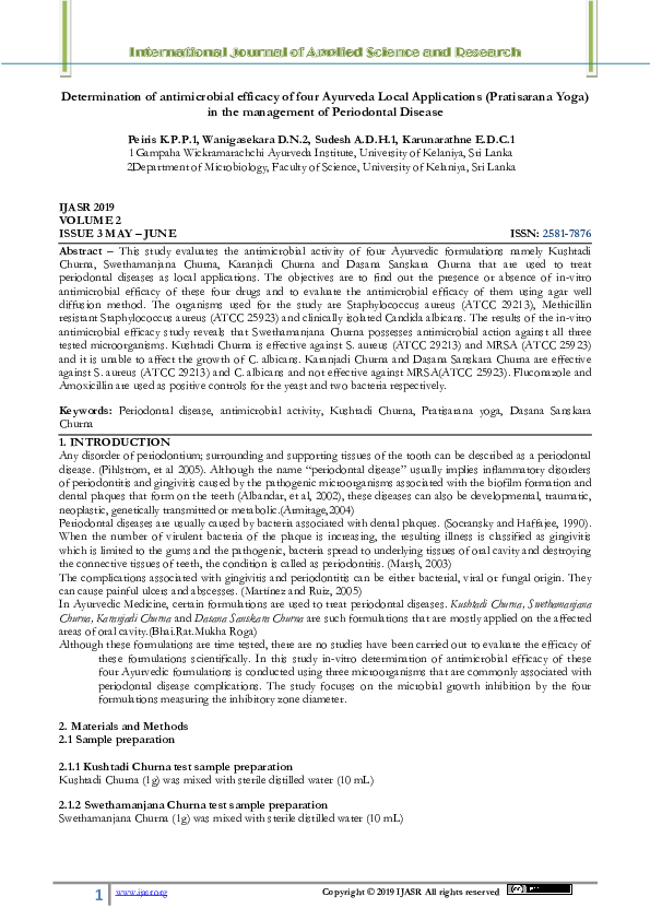 (PDF) Determination of antimicrobial efficacy of four Ayurveda Local ...