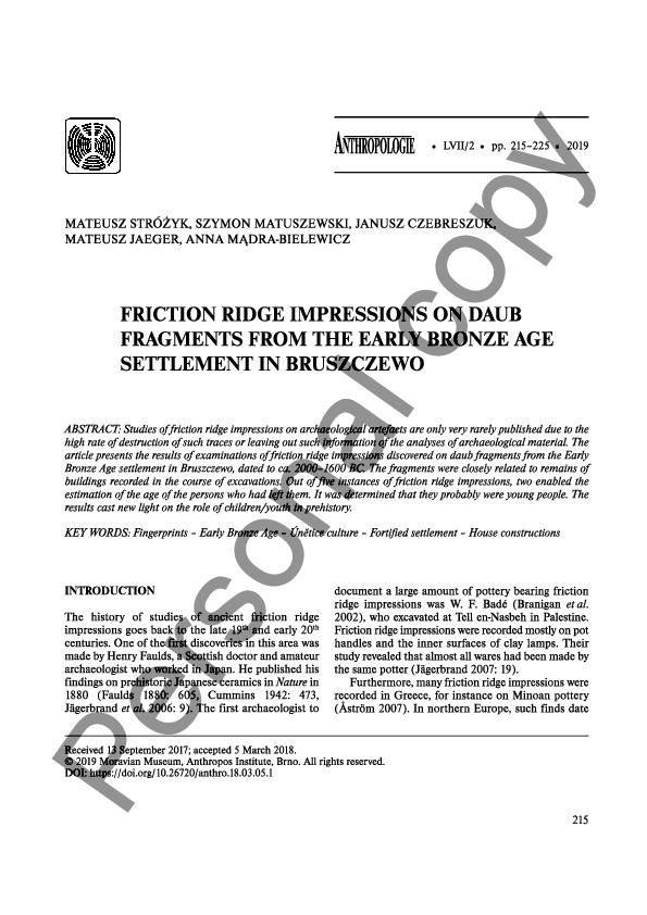 (PDF) Friction Ridge Impressions on Daub Fragments from the Early ...