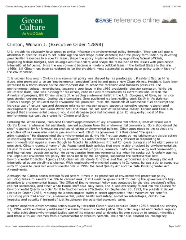 (PDF) President Clinton & Executive Order 12898