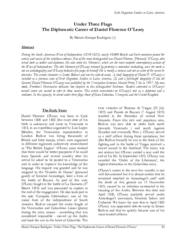 (PDF) Under Three Flags The Diplomatic Career of Daniel Florence O'Leary