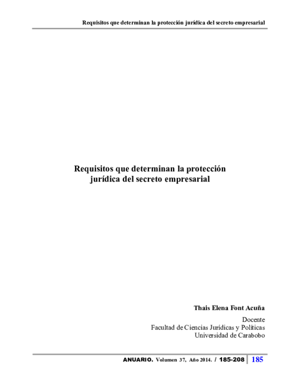 (PDF) Requisitos que determinan la protección jurídica del secreto empresarial