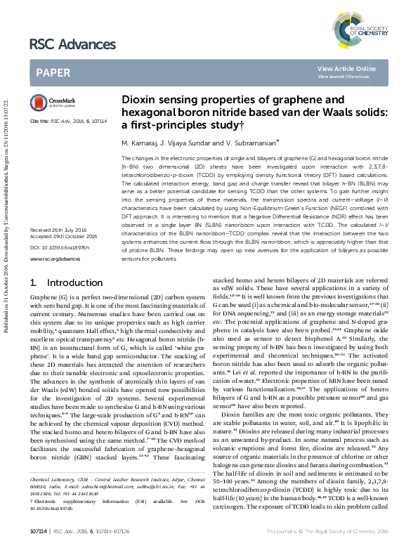 (PDF) Dioxin sensing properties of graphene and hexagonal boron nitride based van der Waals ...