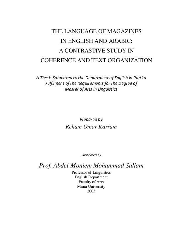 (PDF) THE LANGUAGE OF MAGAZINES IN ENGLISH AND ARABIC: A CONTRASTIVE ...