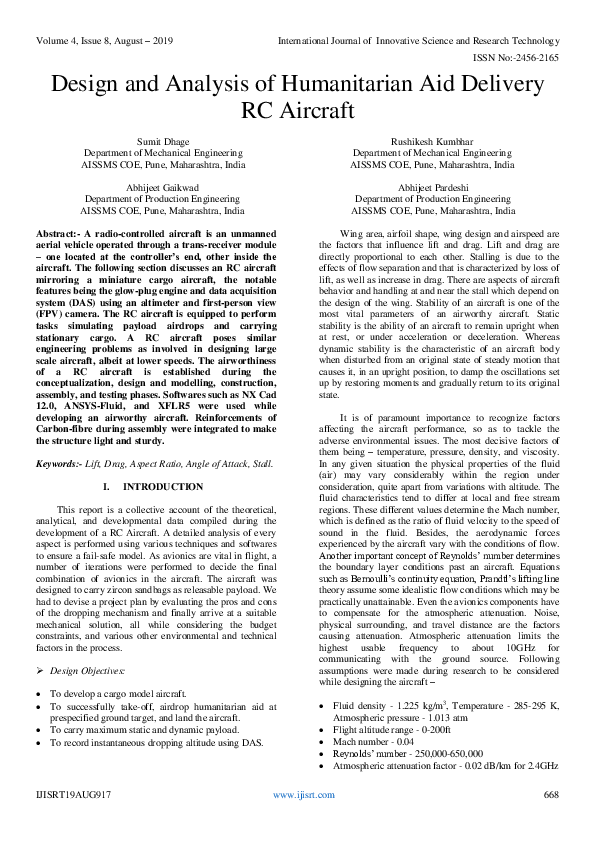 (PDF) Design and Analysis of Humanitarian Aid Delivery RC Aircraft