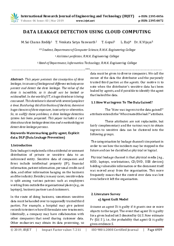 (PDF) IRJET- DATA LEAKAGE DETECTION USING CLOUD COMPUTING