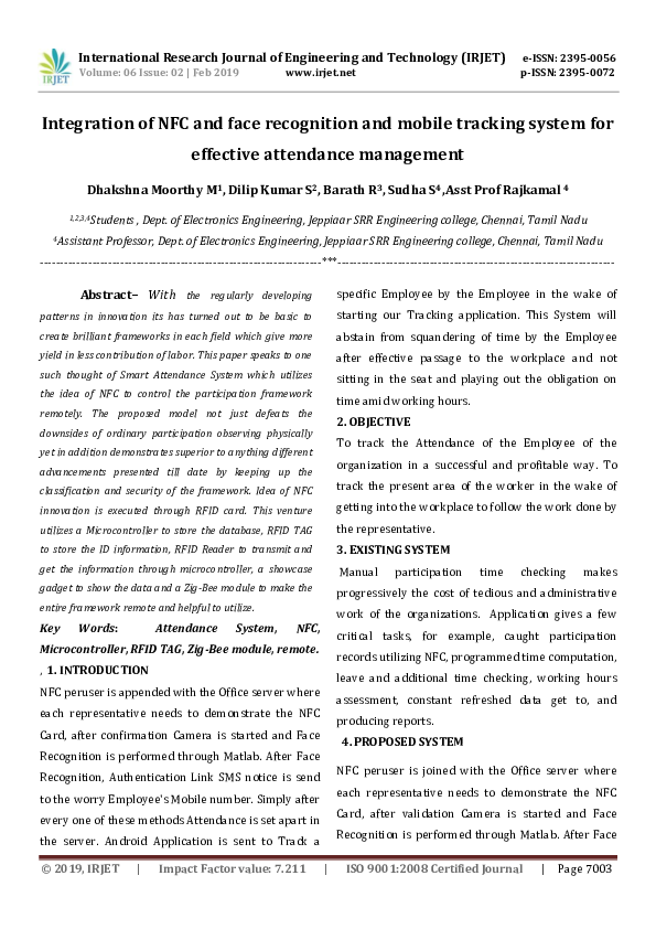 (PDF) IRJET- Integration of NFC and face recognition and mobile tracking system for effective ...