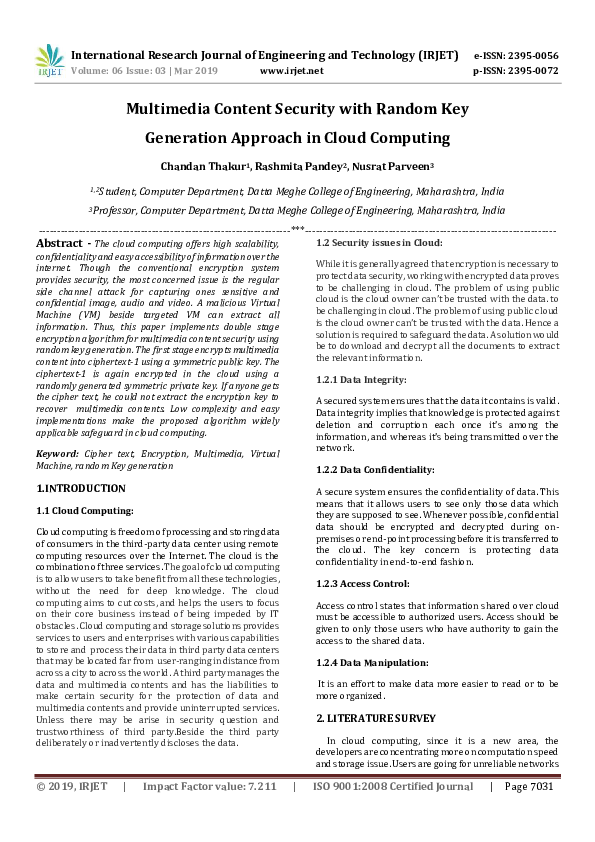 (PDF) IRJET- Multimedia Content Security with Random Key Generation Approach in Cloud Computing